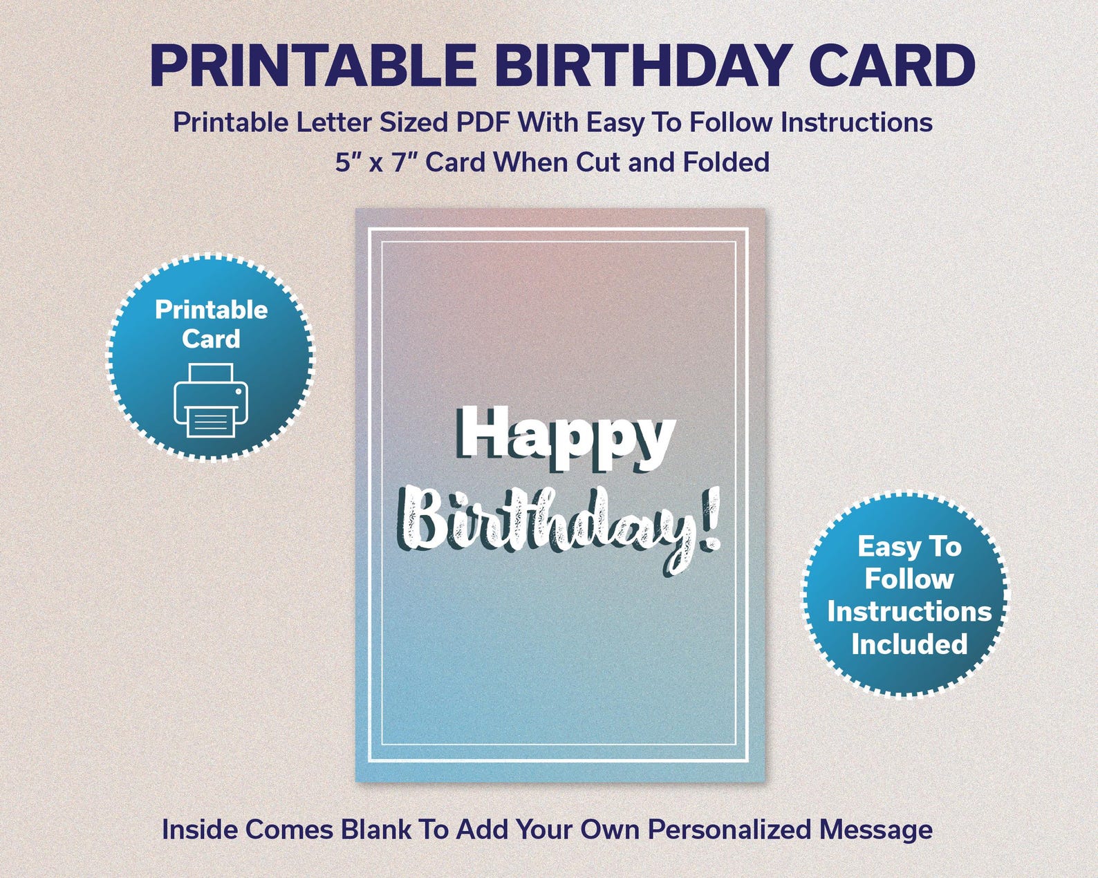 Printable Gradient Birthday Card | Downloadable Birthday Card | 5 X 7 ...