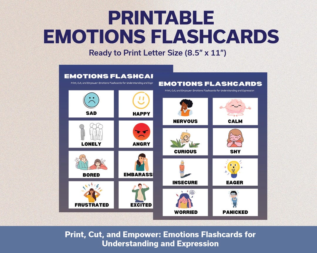 Emotions Flashcards | Printable PDF & Jpegs | Letter Size 8.5"x11 ...