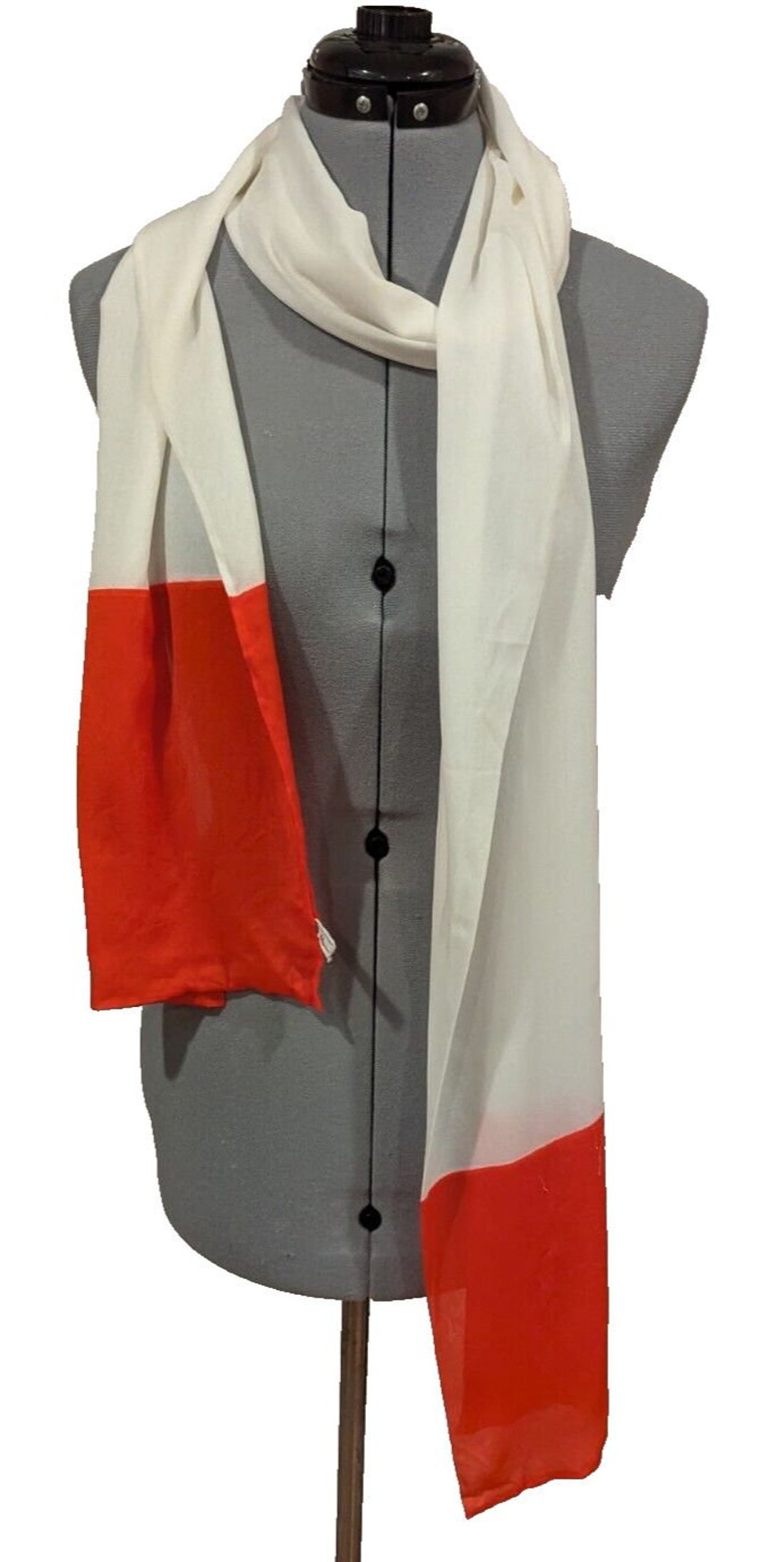 Vintage Baar & Beards Long Red and White Silk Scarf Light Fraying at ...