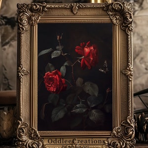 Red Roses Digital Portrait Painting Romantic Floral Art, Elegant Home ...