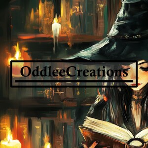 Witch in Library Reading a Spell Book | Digital Download Art ...