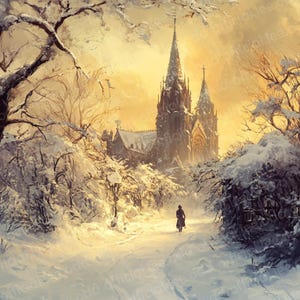 Victorian Winter Scene Wall Art – Digital Printable Painting of Snowy ...
