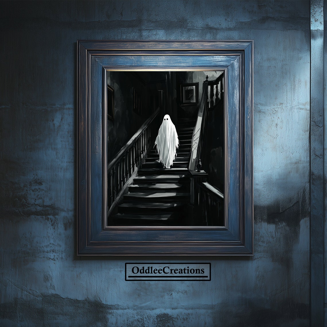Haunted Ghost on Staircase Digital Poster Eerie Paranormal Wall Art ...