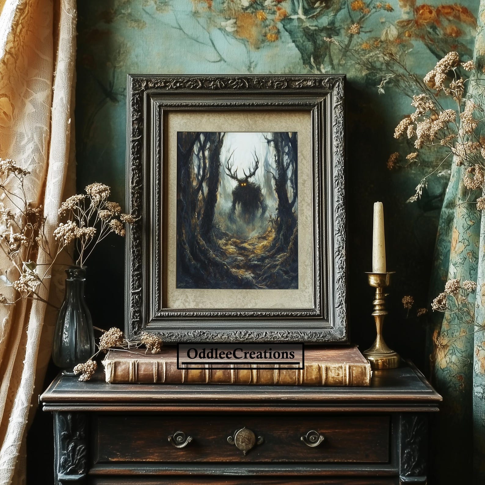 Cryptid Wendigo Forest Oil Painting - Dark Academia Printable Wall Art ...
