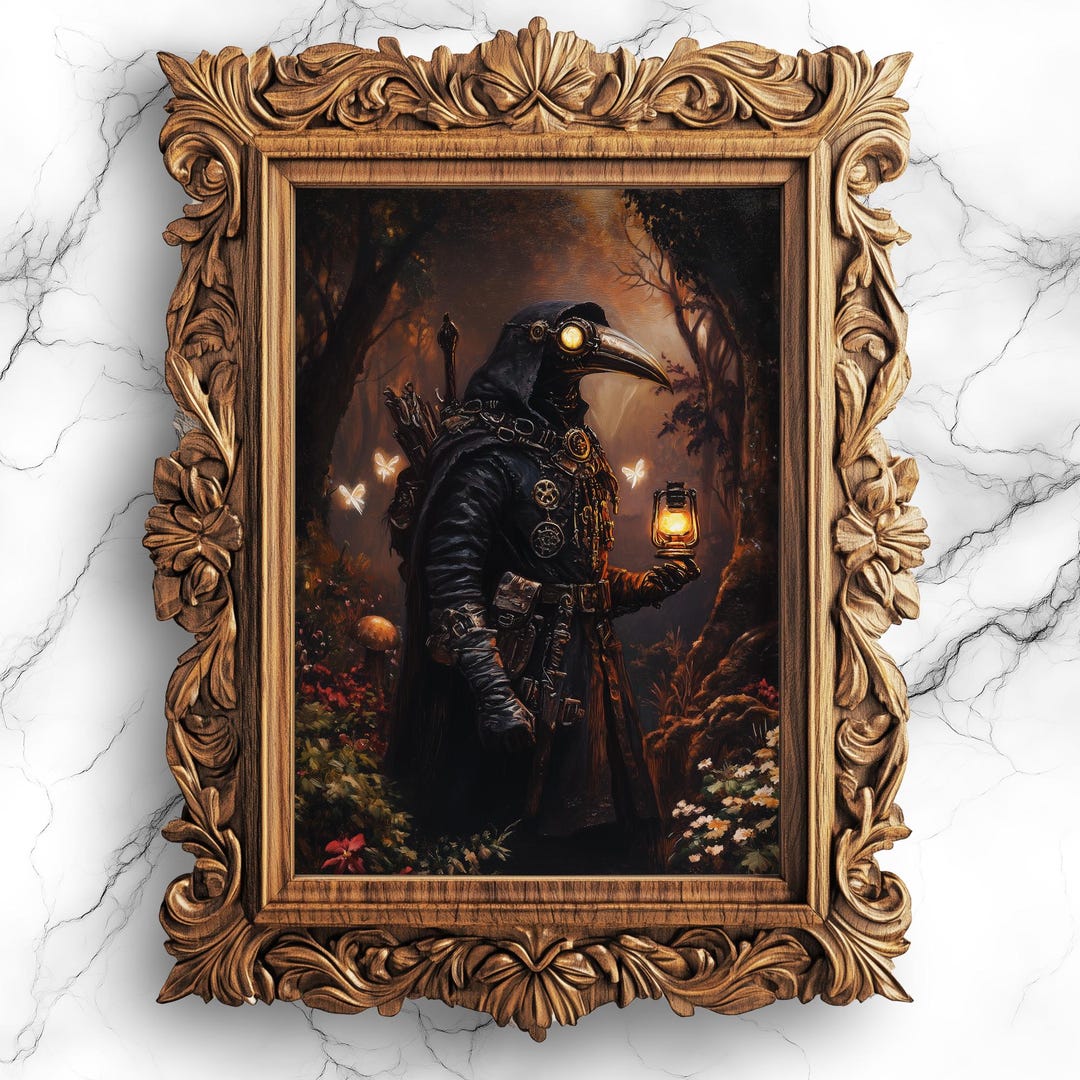 Steampunk Plague Doctor Oil Painting Print Gothic Dark Academia Wall ...