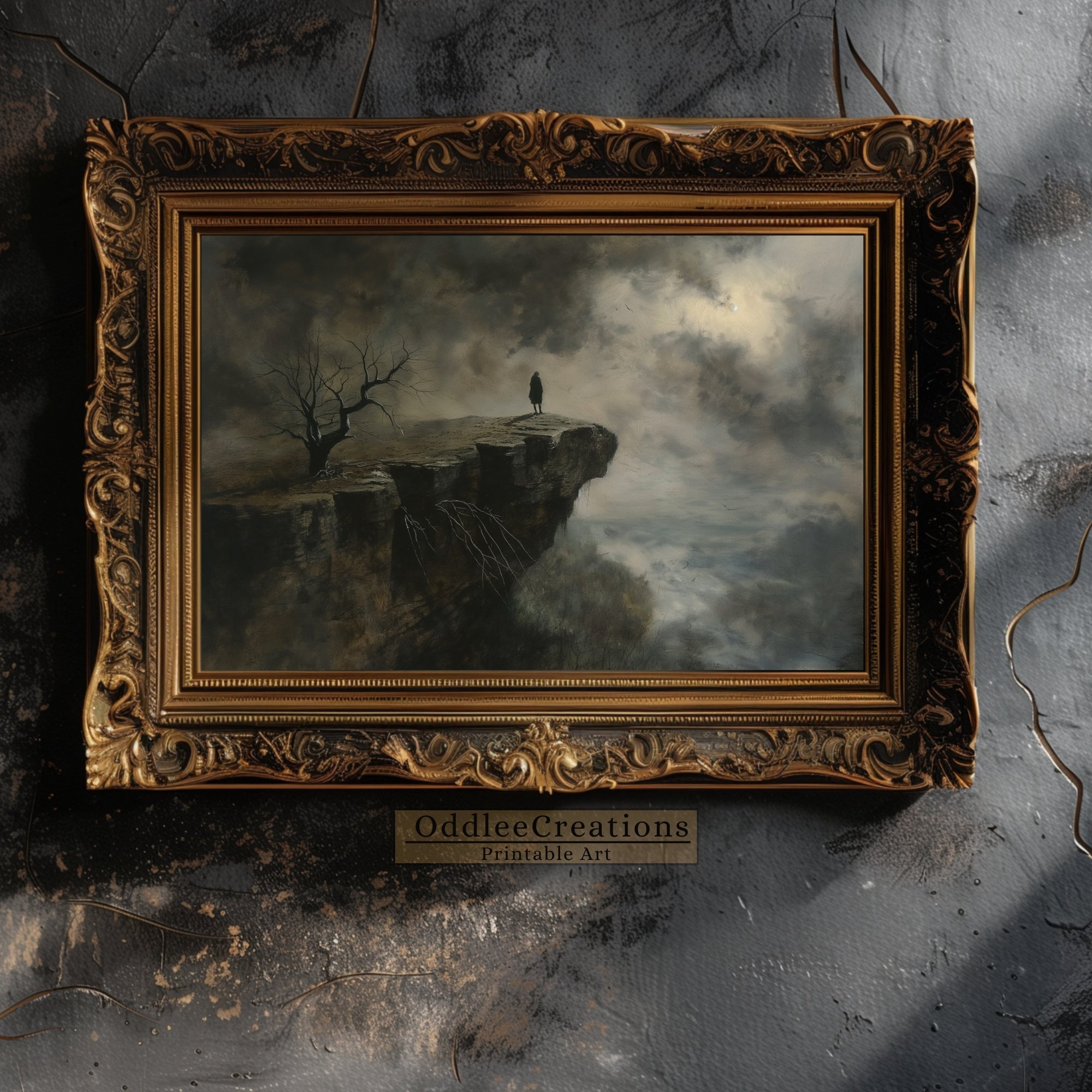 Desolate Landscape Oil Painting Gloomy Overcast Sky Digital Download ...