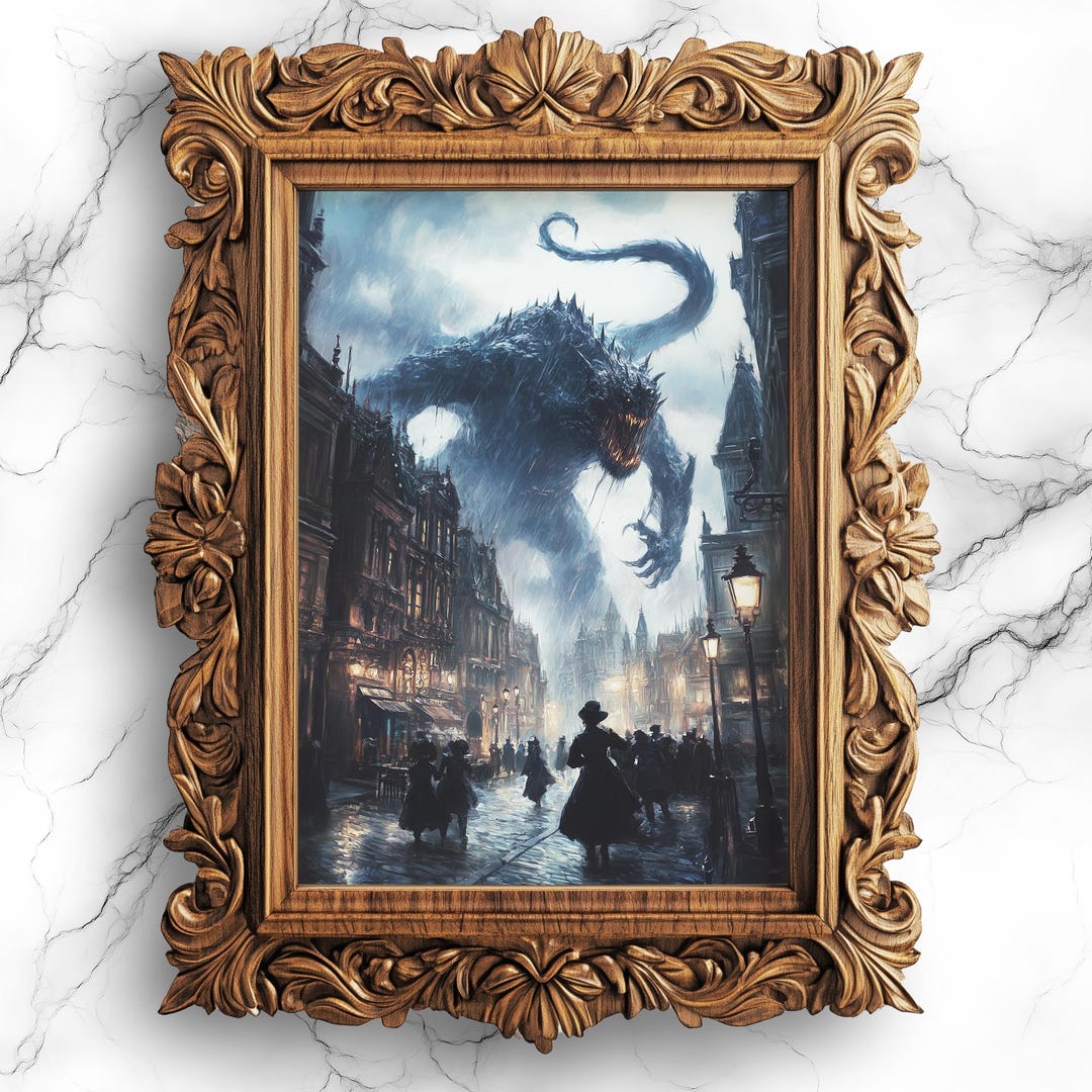 Victorian Era Kaiju Attack Printable Art - Whimsigoth Dark Academia ...
