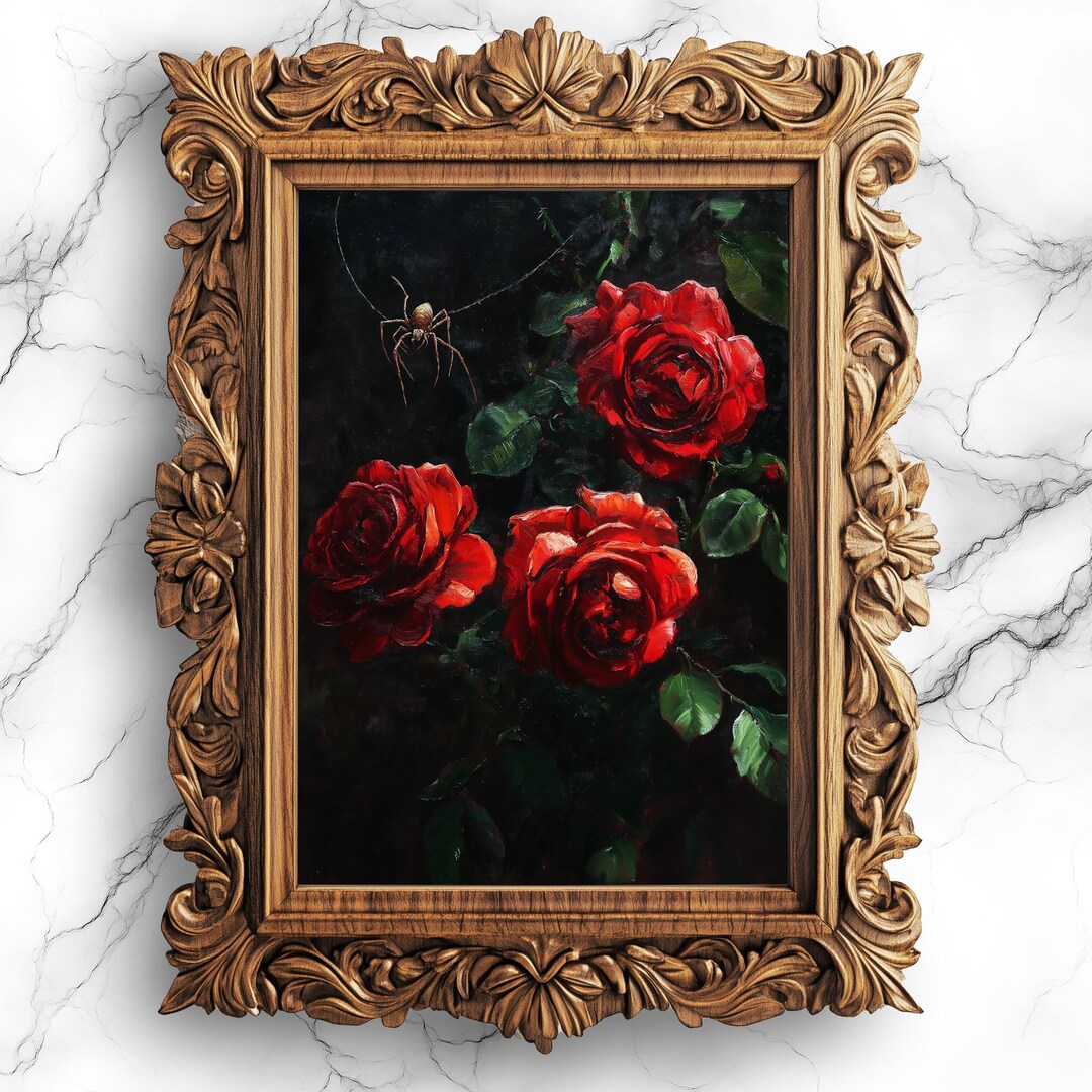 Creepy Red Roses Spider Art – Gothic Printable Wall Decor (digital ...