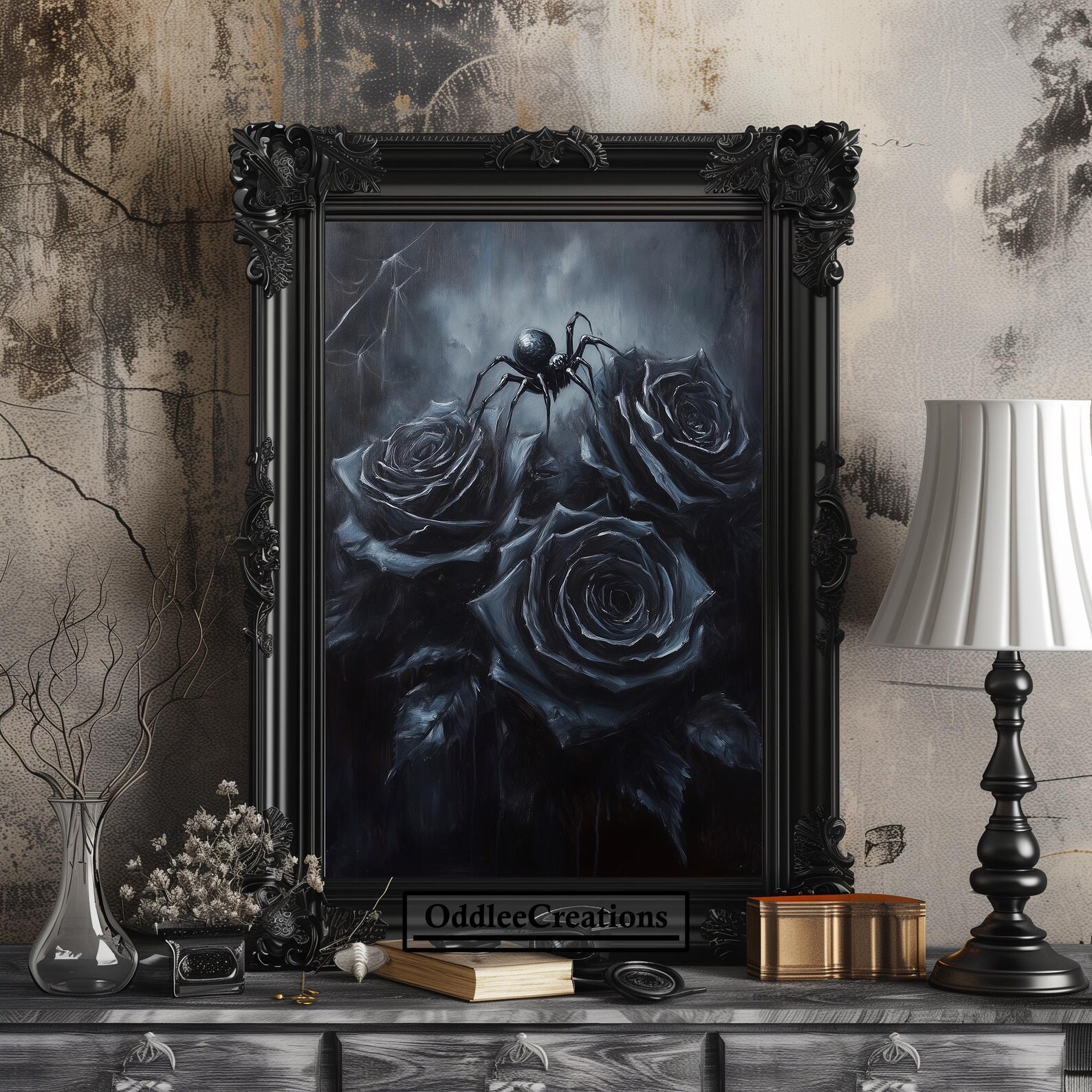Vintage-inspired Roses and Spider Art Print – Gothic Wall Decor, Dark ...