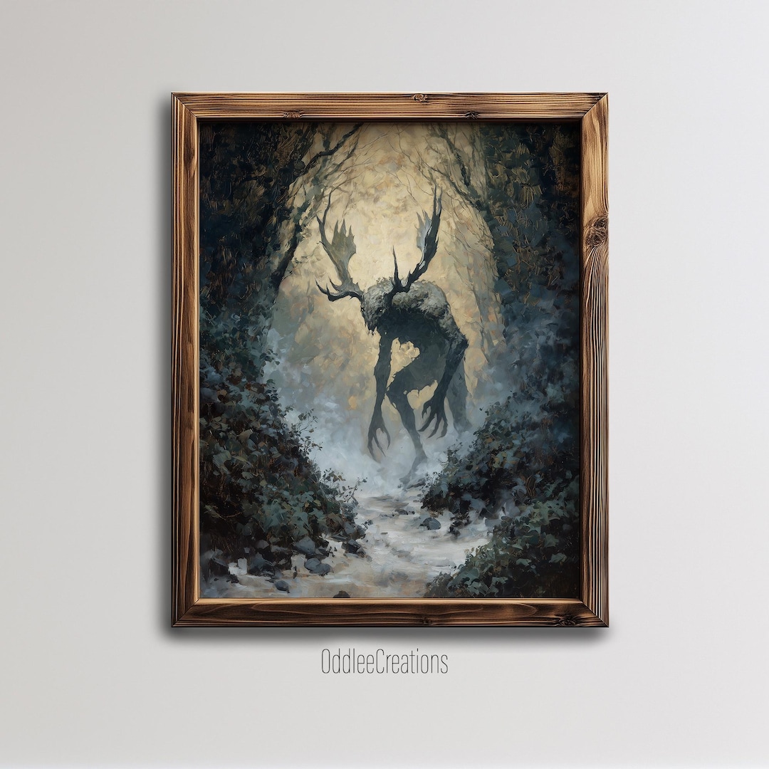 Wendigo Cryptid Creature Printable Art Dark Academia Forest Horror Oil ...