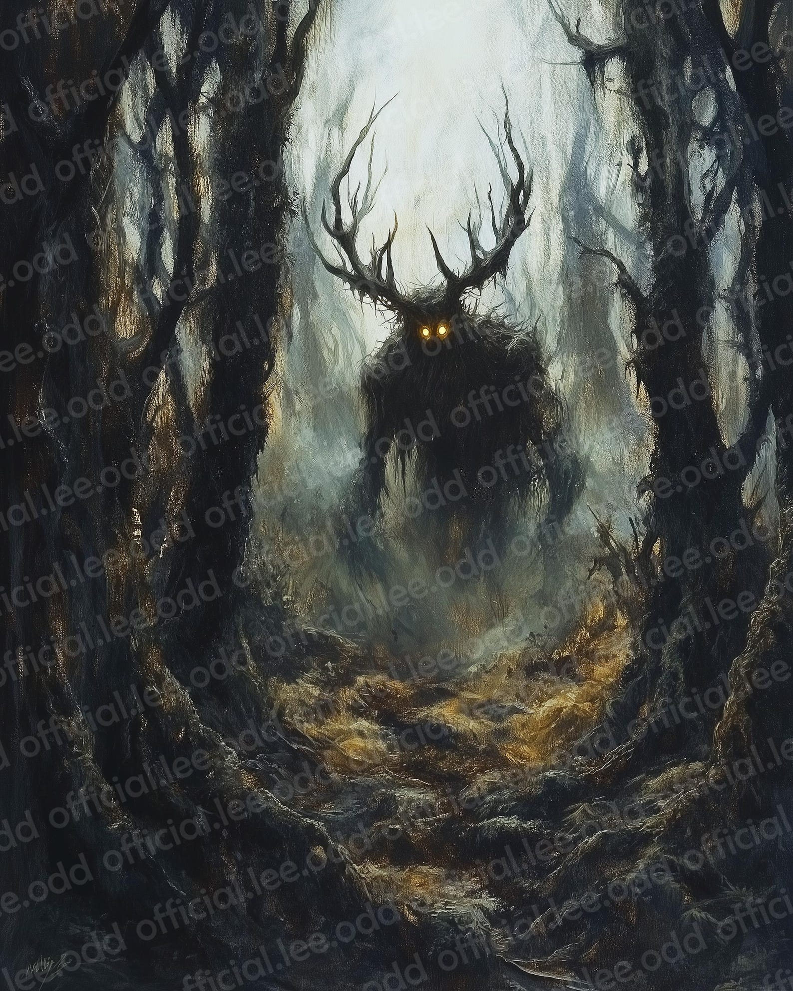 Cryptid Wendigo Forest Oil Painting - Dark Academia Printable Wall Art ...