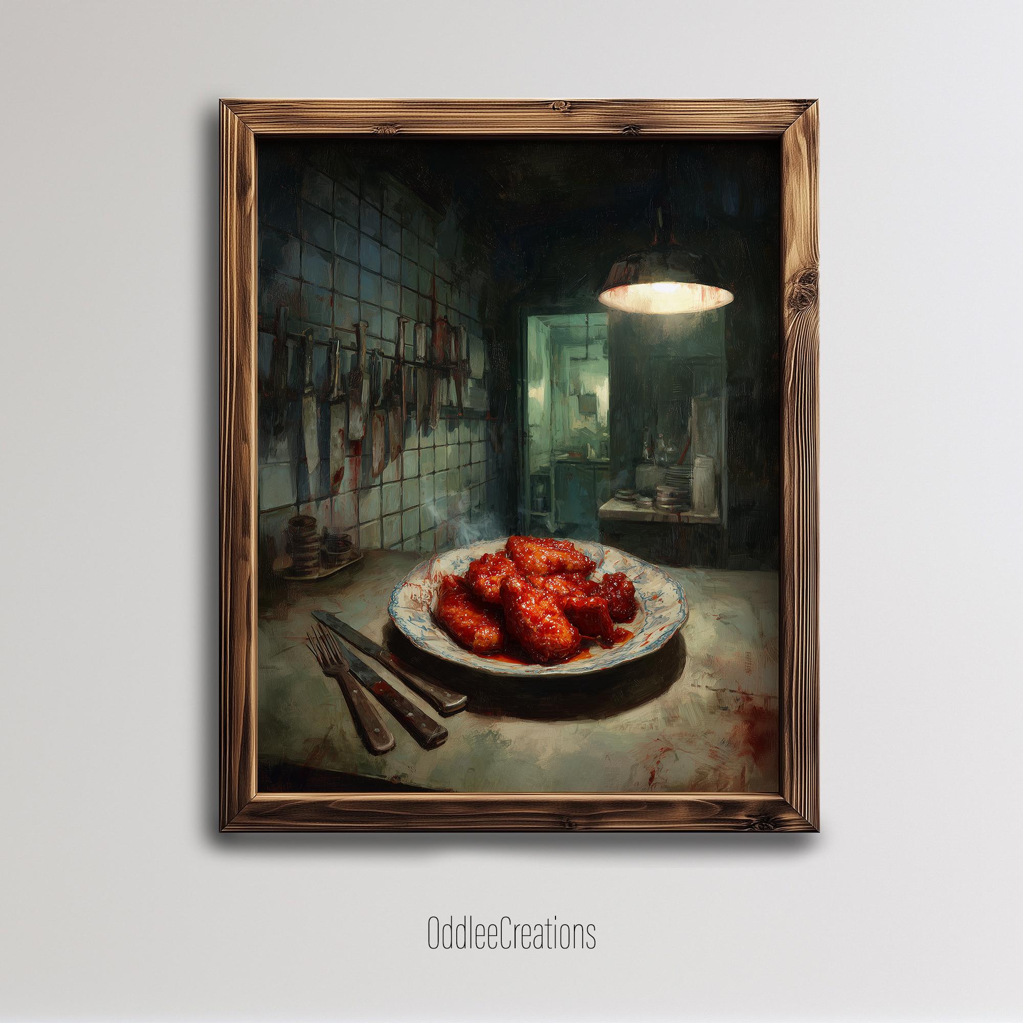 Chicken Tenders Spooky Kitchen Artwork Creepy Chef Oil Painting ...