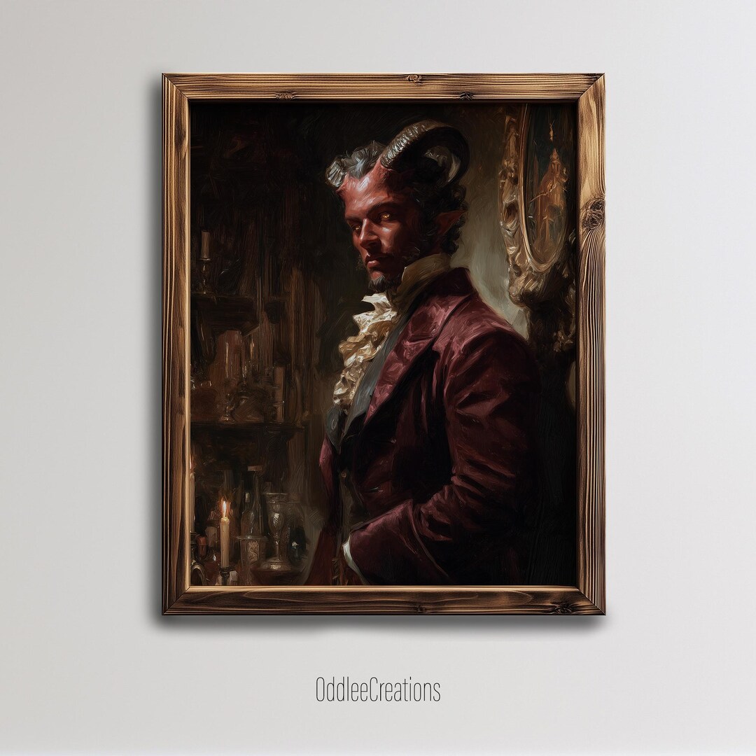 Handsome Demon Print Dark Academia Style Oil Portrait of Red Demon ...