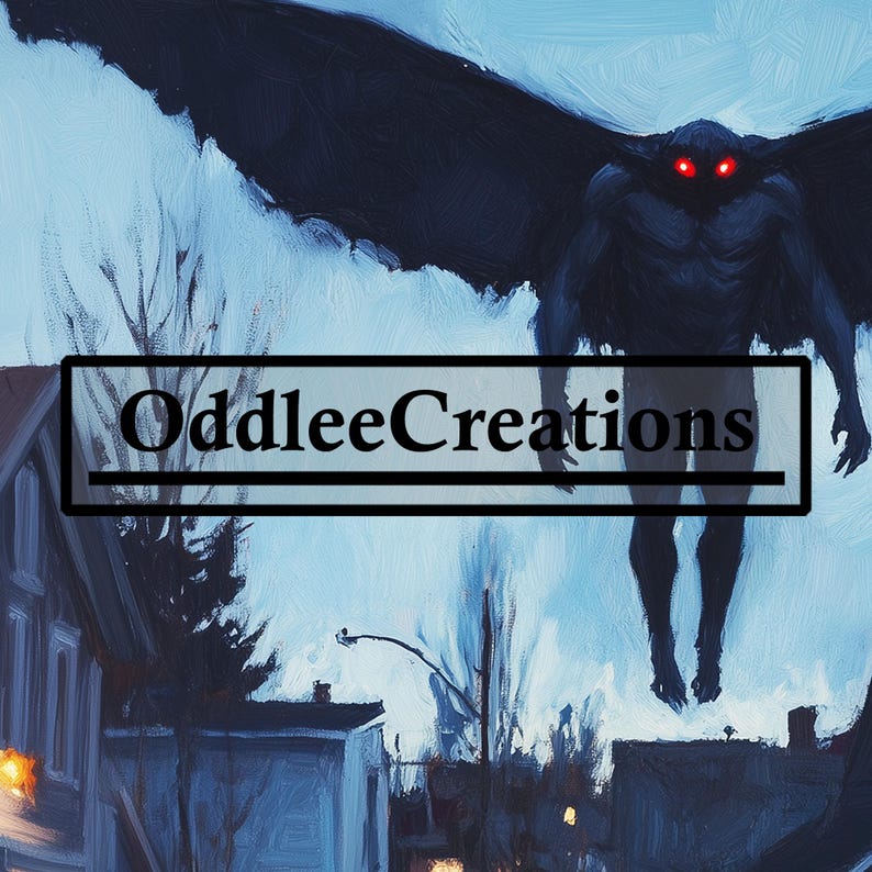 Mothman Cryptid Creepy Suburban Scene - Twilight Rooftop Monster Oil ...
