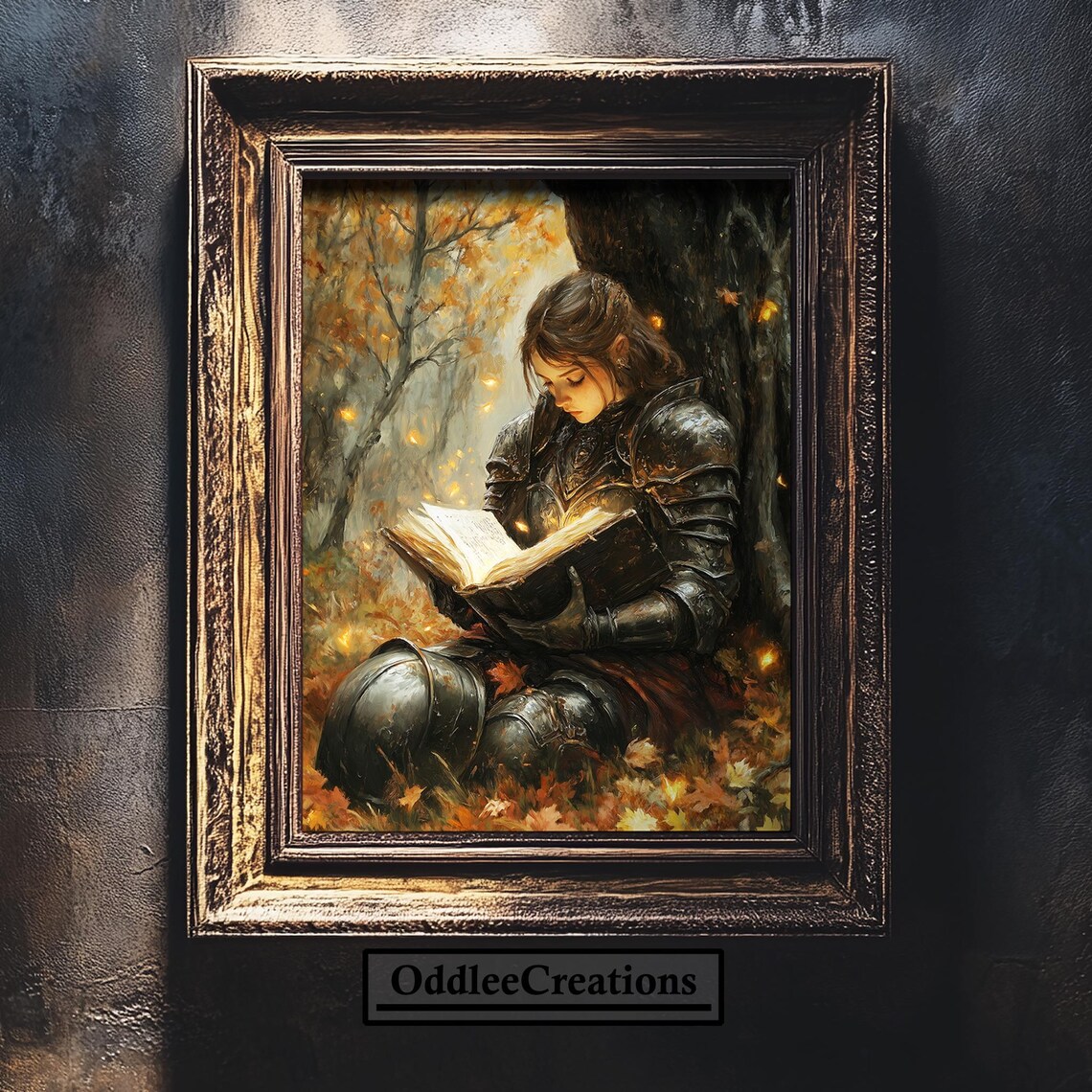 Gothic Female Knight Reading in Enchanted Autumn Forest Wall Art Dark ...