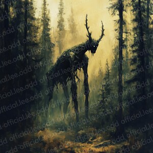 Dark Forest Wendigo Oil Painting - Printable Art, Minnesota Cryptid ...
