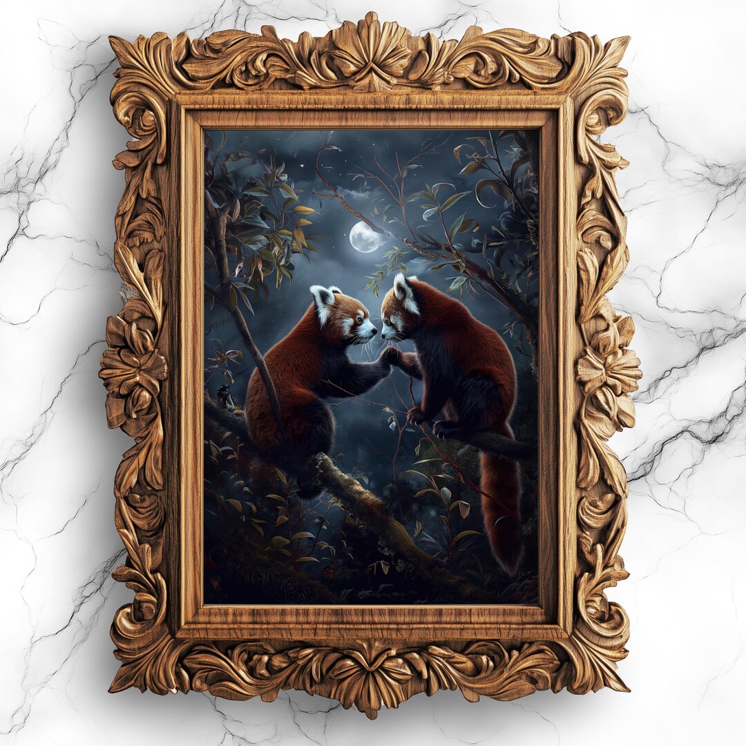 Red Pandas in Moonlight Digital Wall Art - Adorable Animal Wall Art ...