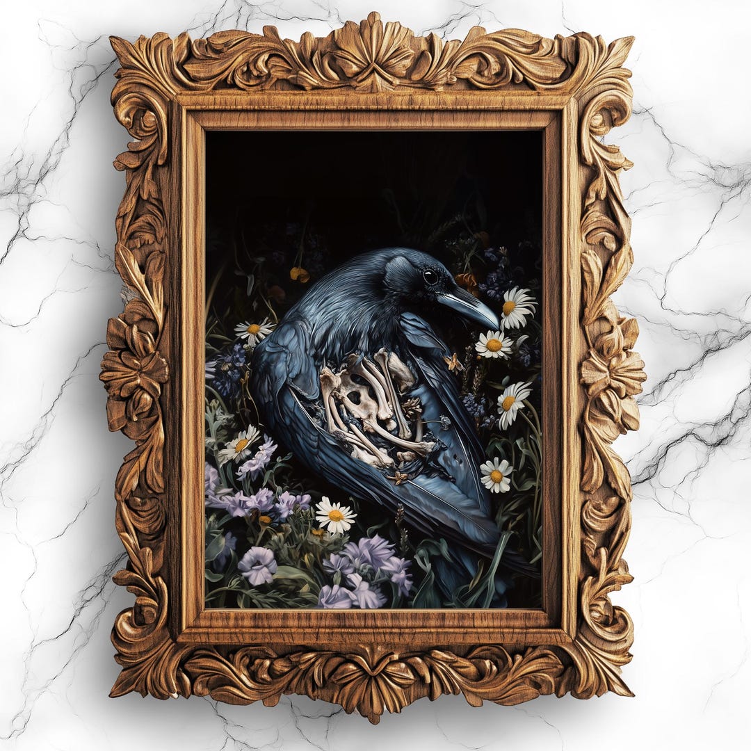 Decomposing Crow on Flower Bed Poster | Dark Surreal Art Print | Gothic ...