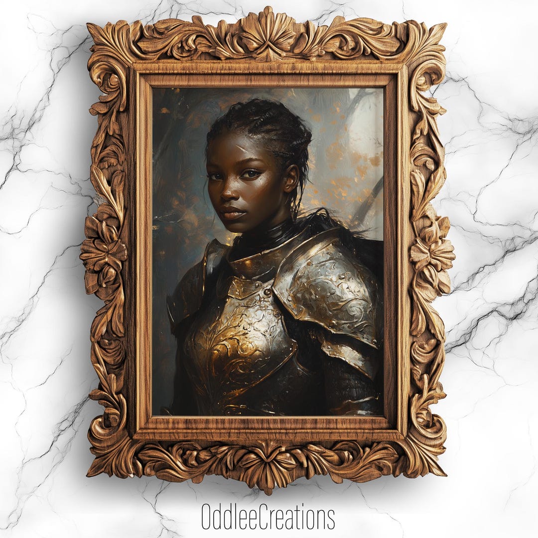 Printable Fantasy Knight Portrait - Strong Female Warrior in Battle ...