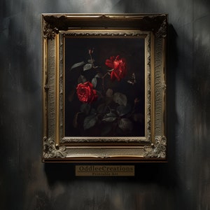 Red Roses Digital Portrait Painting Romantic Floral Art, Elegant Home ...