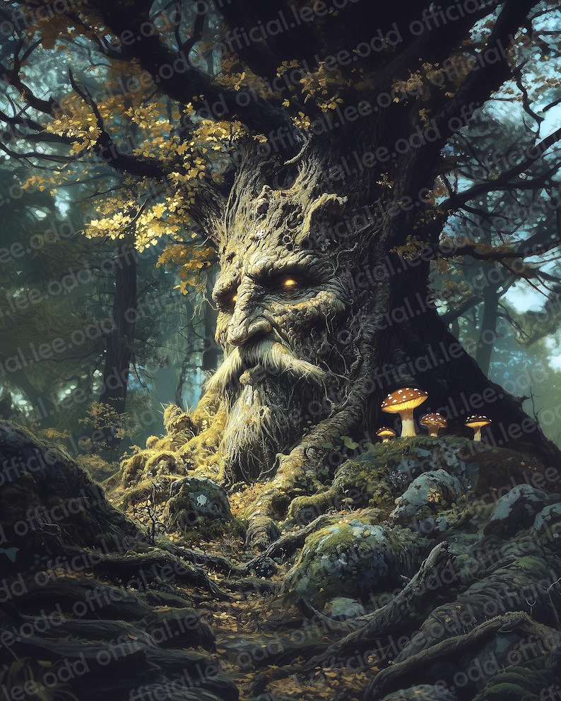 Ancient Guardian Tree Digital Printable Art - Moody Enchanted Forest ...