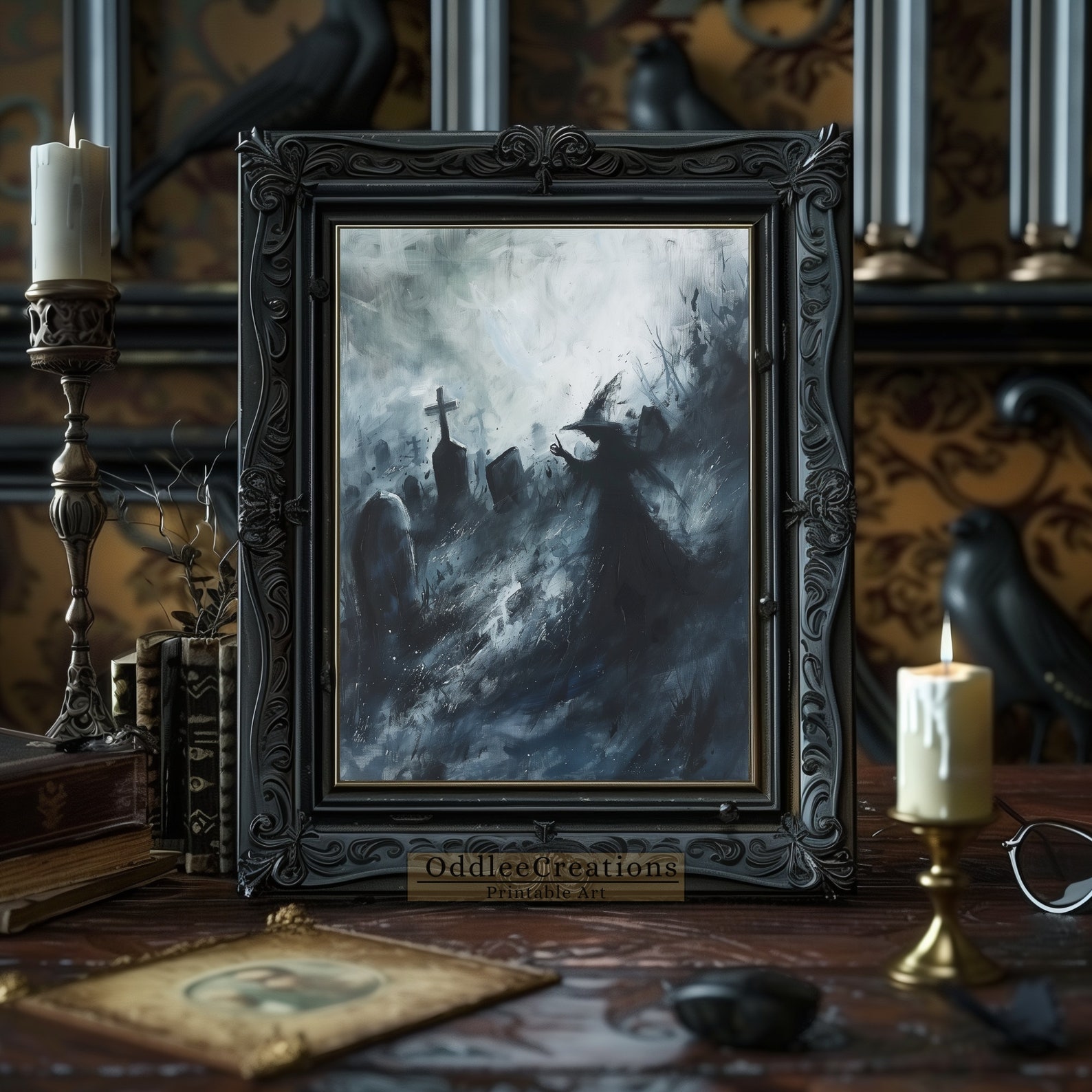 Haunted Graveyard Witch | Gothic Oil Painting | Supernatural Cemetery ...