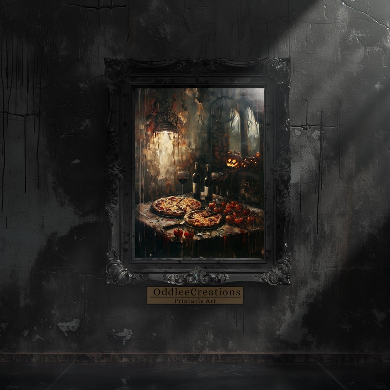 Creepy Pizza Oil Painting - Eerie Room Décor - Spooky Pizza Wall Art ...