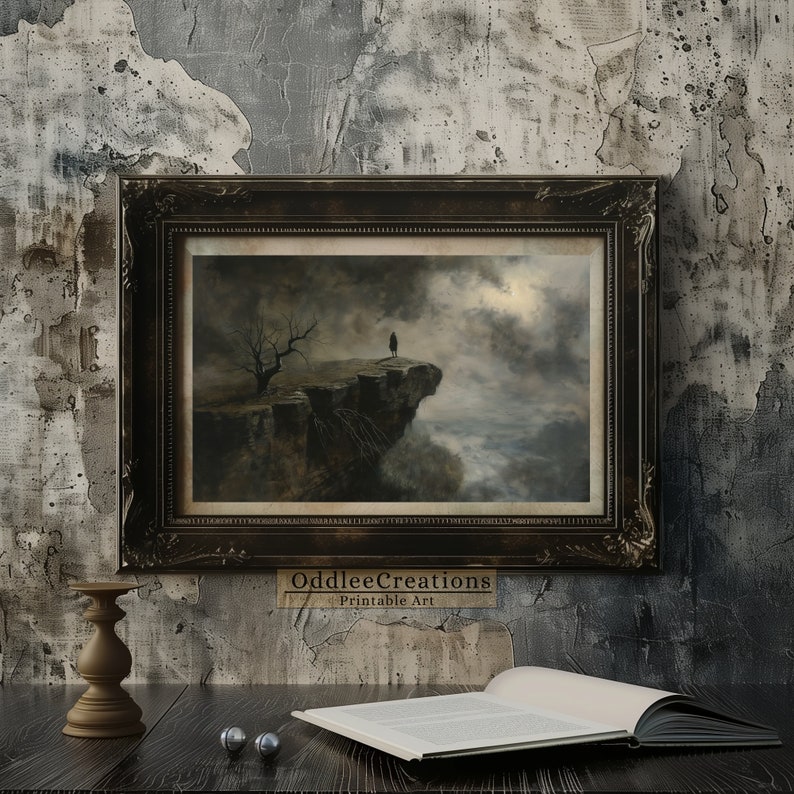 Desolate Landscape Oil Painting Gloomy Overcast Sky Digital Download ...