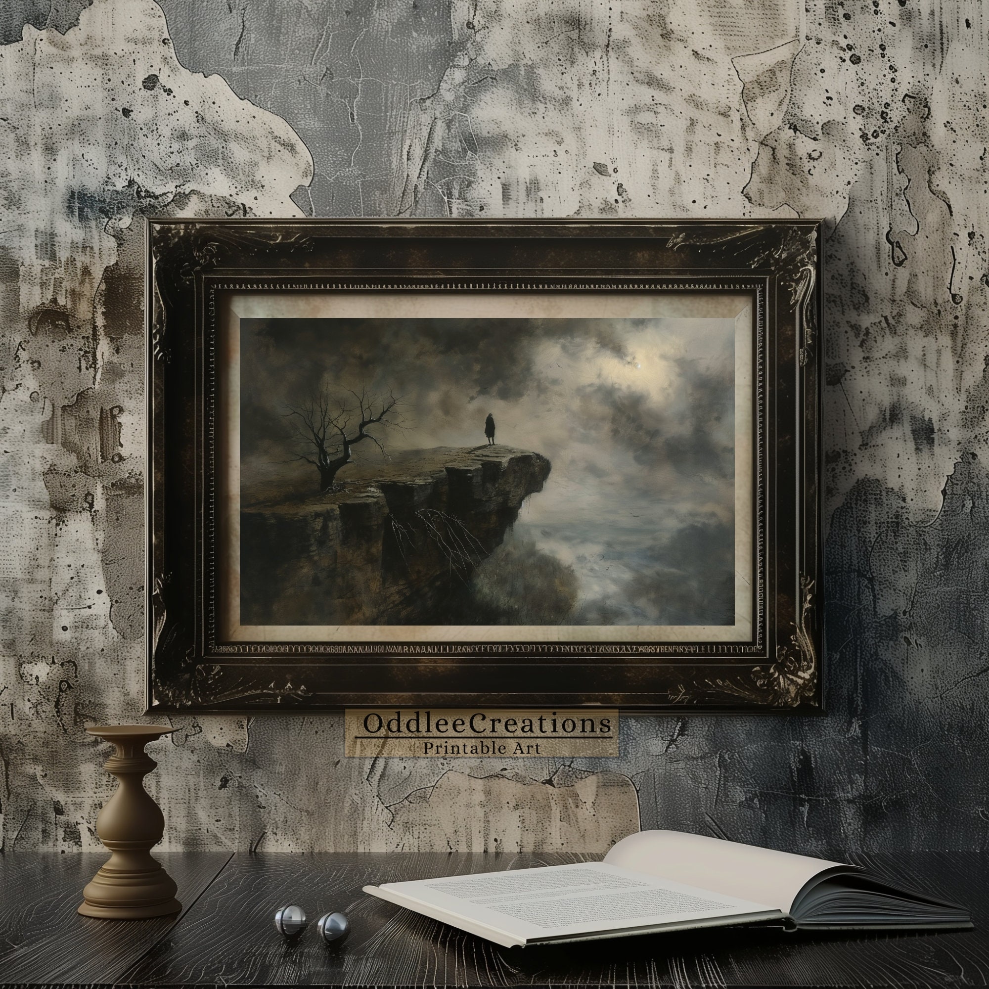 Desolate Landscape Oil Painting Gloomy Overcast Sky Digital Download ...