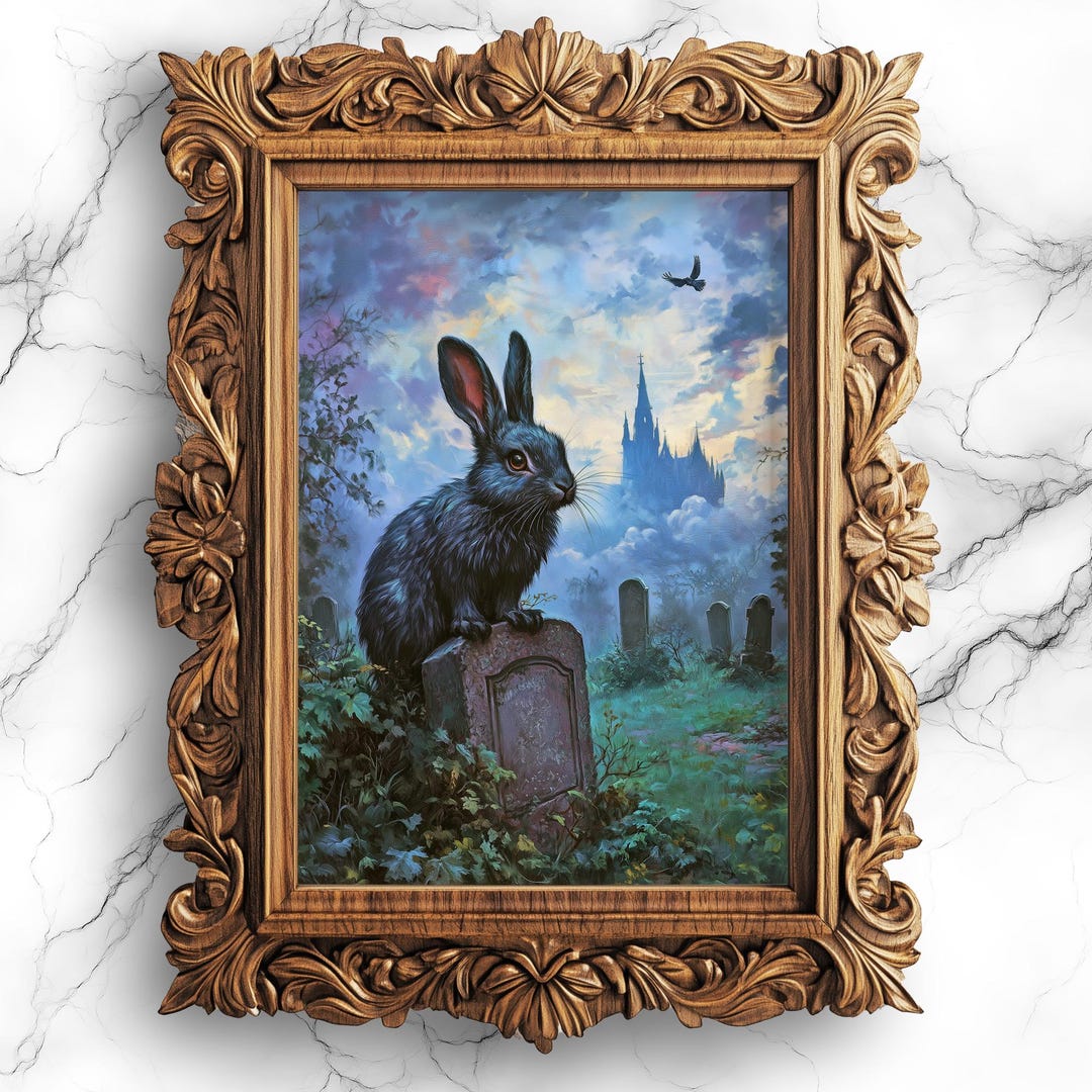 Gothic Black Rabbit Wall Art Printable Dark Academia Forest Castle ...