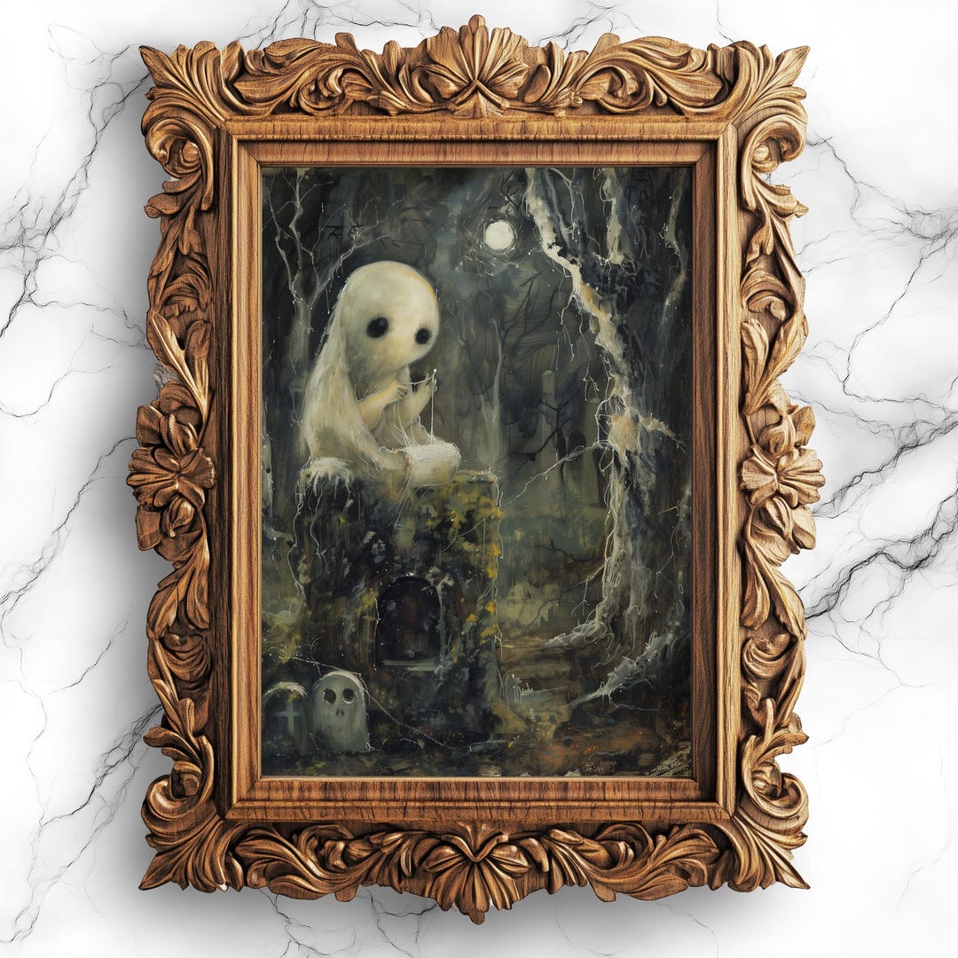 Haunted Graveyard Baby Ghost Knitting - Creepy Cute Wall Art Print ...