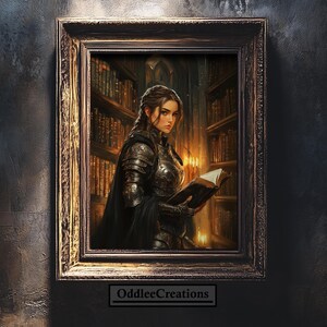 Magical Female Knight Library Wall Art - Dark Academia Printable Oil ...