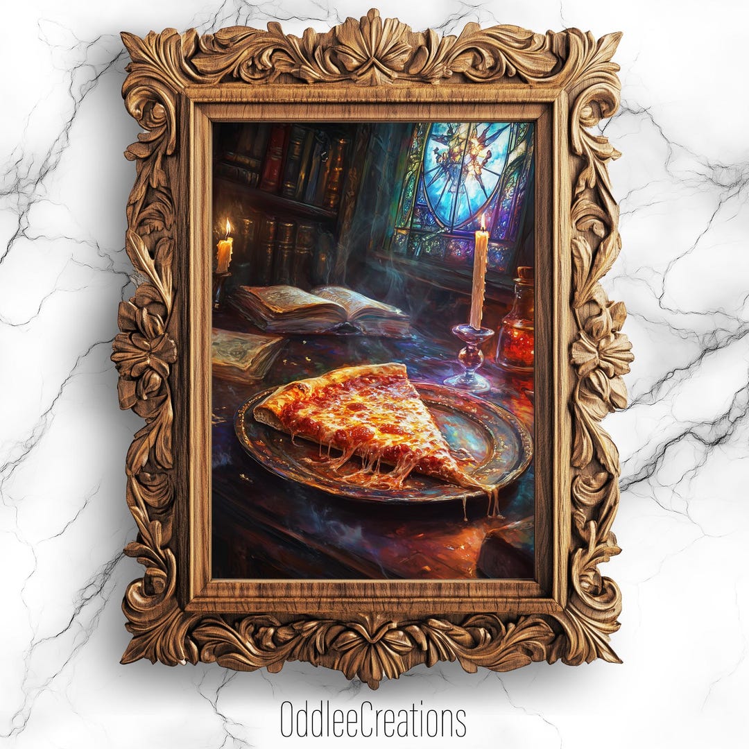 Wizard Pizza Slice Oil Painting – Fantasy Printable Art for Magical ...