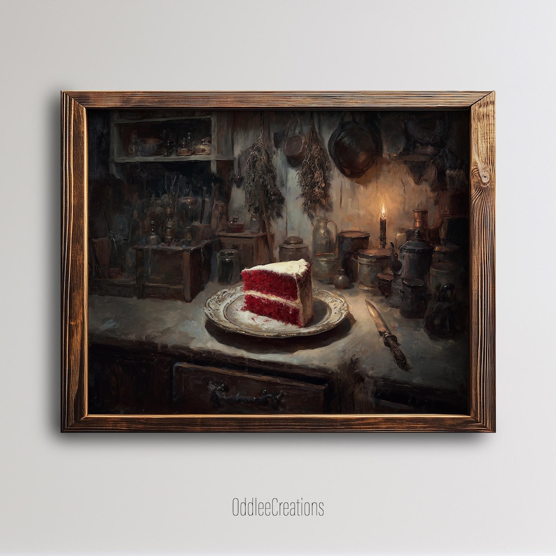 Red Velvet Cake Spooky Kitchen Printable Art Digital Wall Decor Eerie ...