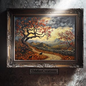 Gothic Dark Academia Autumn Countryside Printable Wall Art Black ...