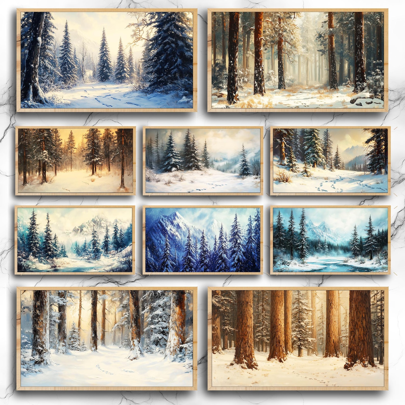 10 Winter Landscape Oil Paintings for Frame TV Digital Pine Forest and ...