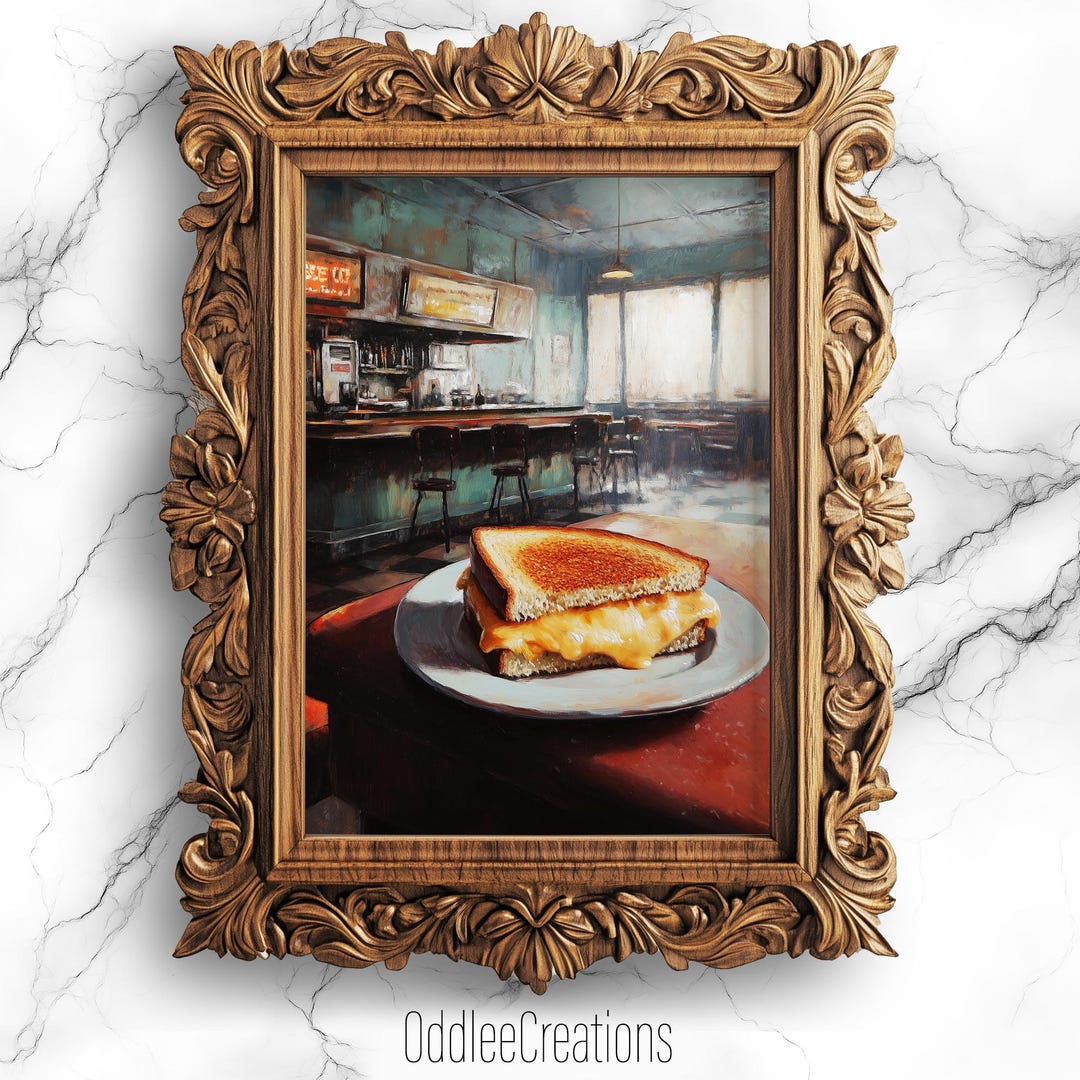 Whimsical Grilled Cheese Sandwich Art - Eerie Diner Oil Painting ...