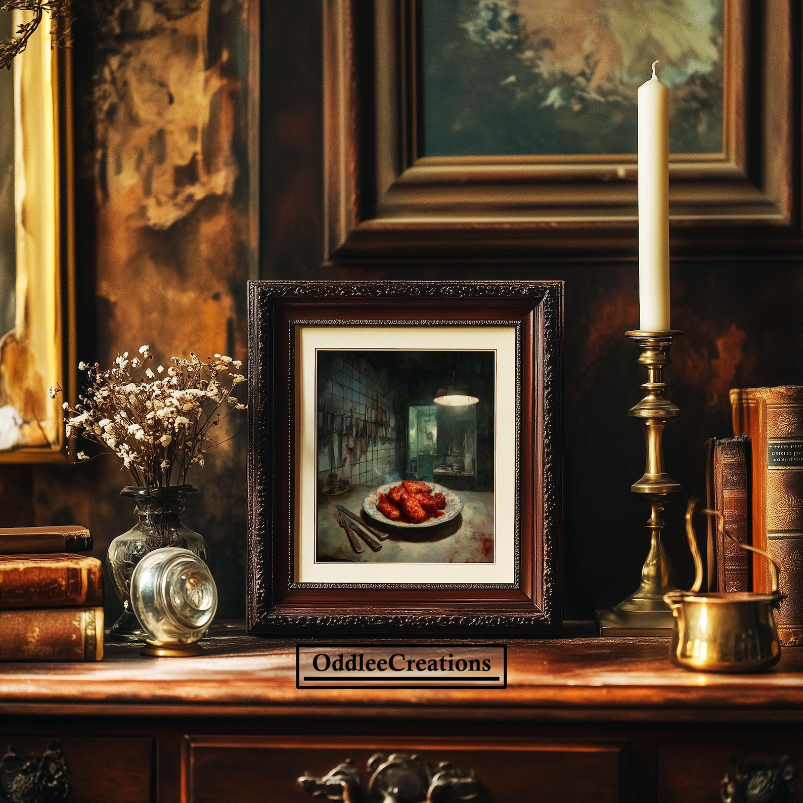 Chicken Tenders Spooky Kitchen Artwork Creepy Chef Oil Painting ...