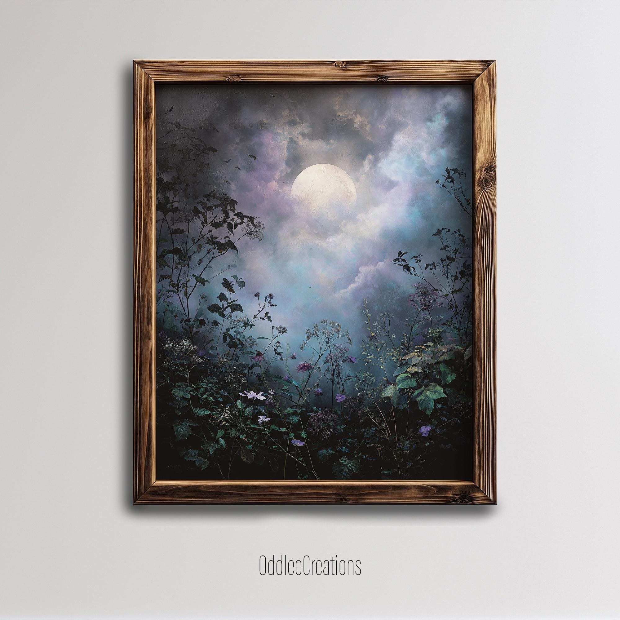 Wild Flowers Moon Gothic Botanical Wall Art, Vintage Moonlight ...