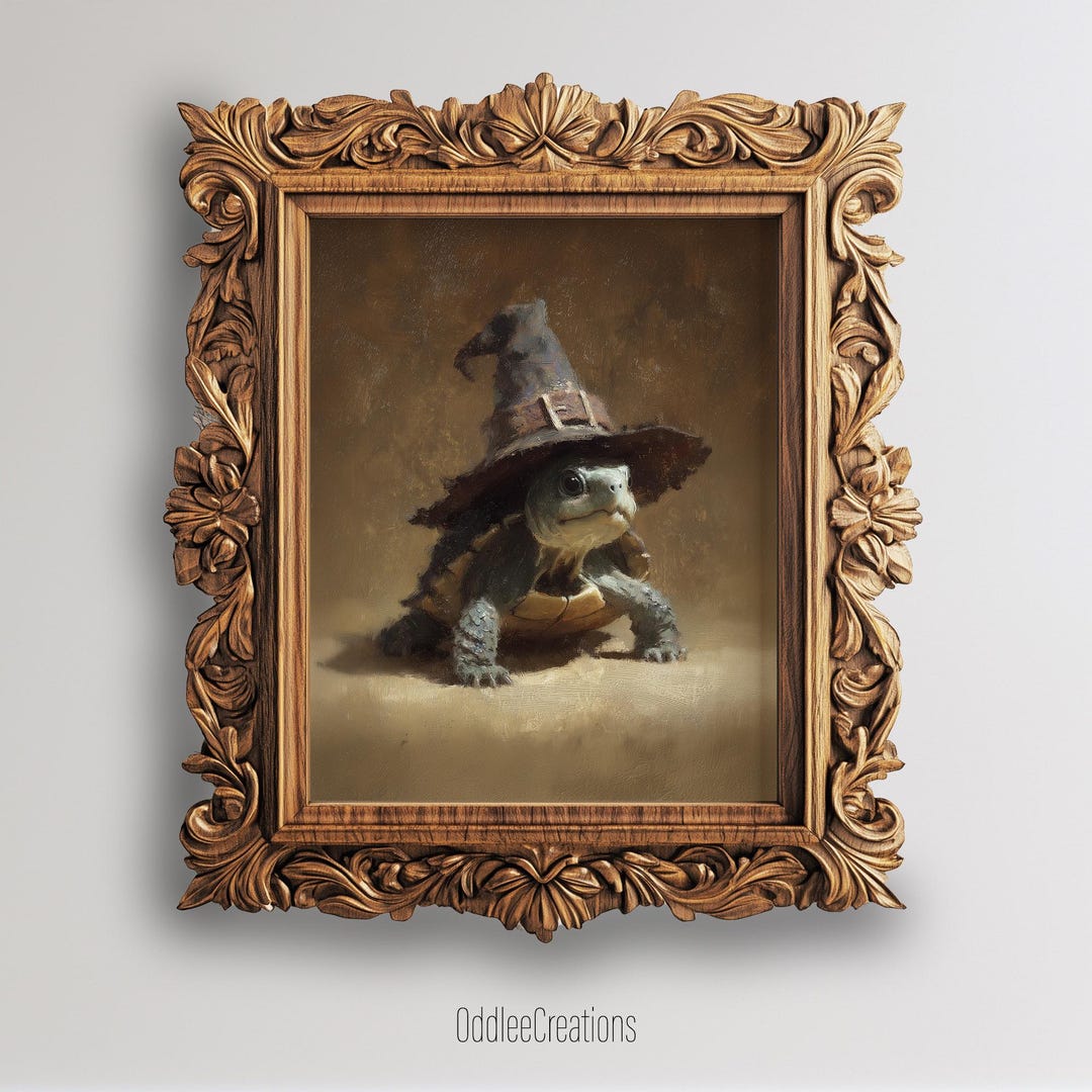 Turtle Witch Art Digital Download Cute Fantasy Animal Wall Decor ...