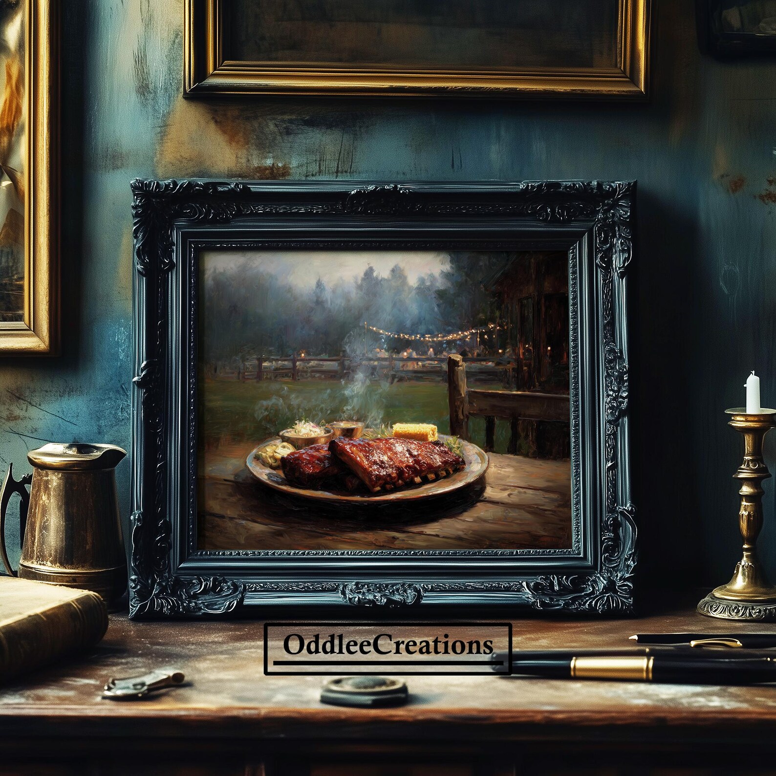 BBQ Ribs Food Art Rustic Kitchen Wall Decor Digital Printable Oil ...