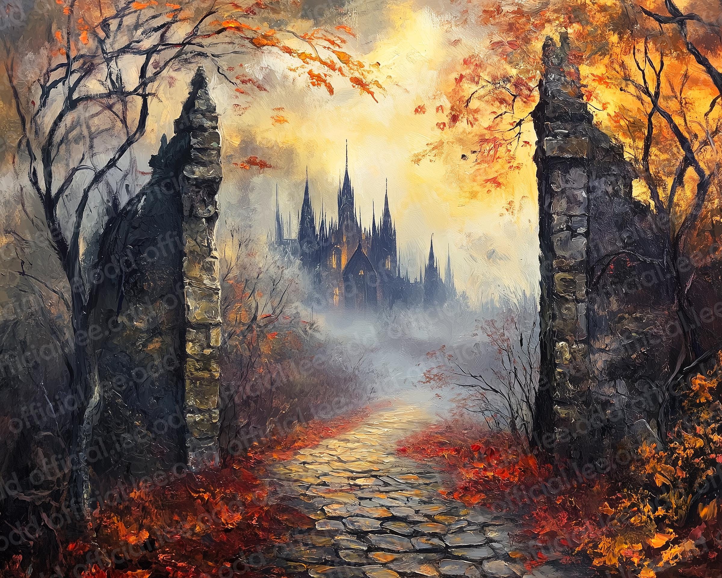 Autumn Gothic Dark Academia Wall Art - Vintage Fall Landscape Printable ...