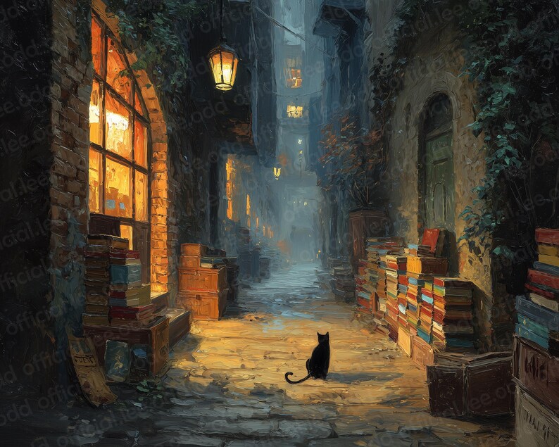 Victorian Book Alley Digital Printable Art Cozy Vintage Street Scene ...