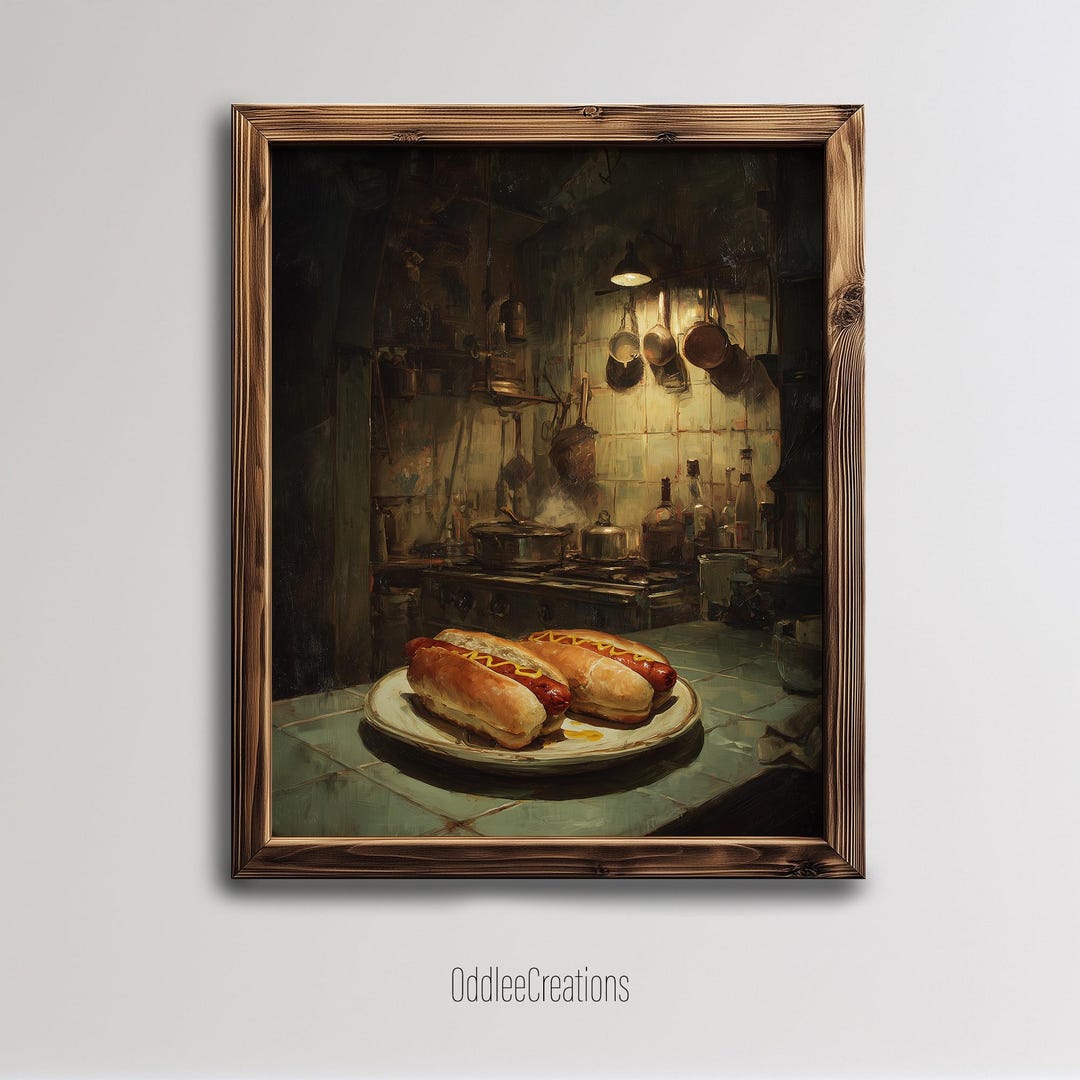 Hot Dogs Spooky Kitchen Wall Print Digital Download Creepy Oil Painting ...