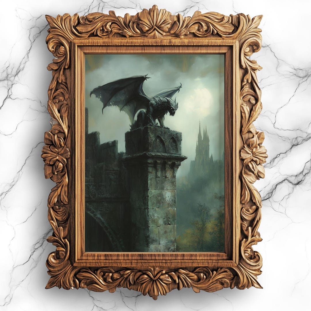 Gothic Gargoyle Wall Art Digital Download Dark Castle Oil Painting ...