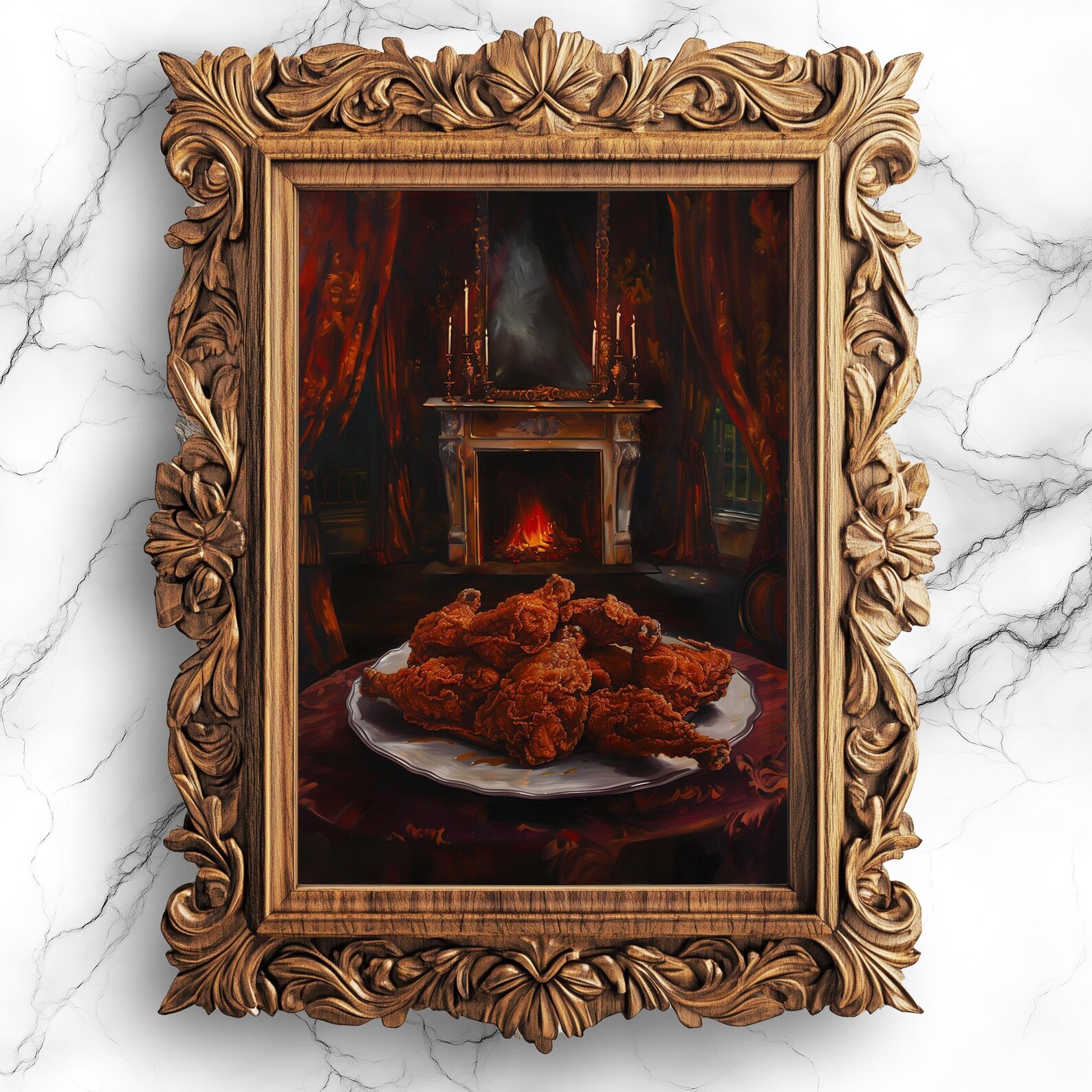 Fried Chicken Digital Art Poster Comfort Food Wall Decor Kitchen Art ...