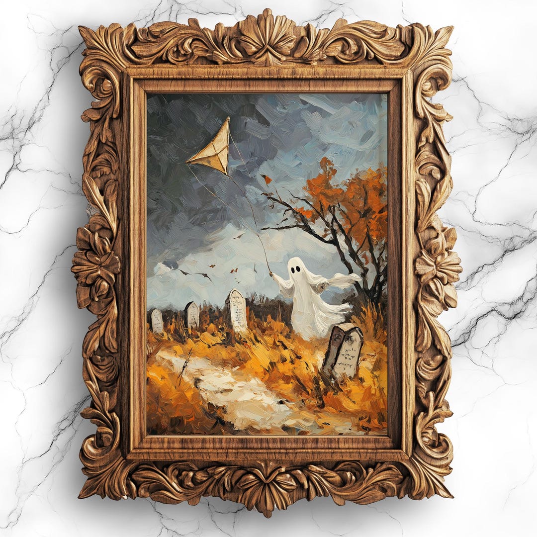 Ghost Flying Kite in Graveyard Digital Printable Wall Art | Spooky ...