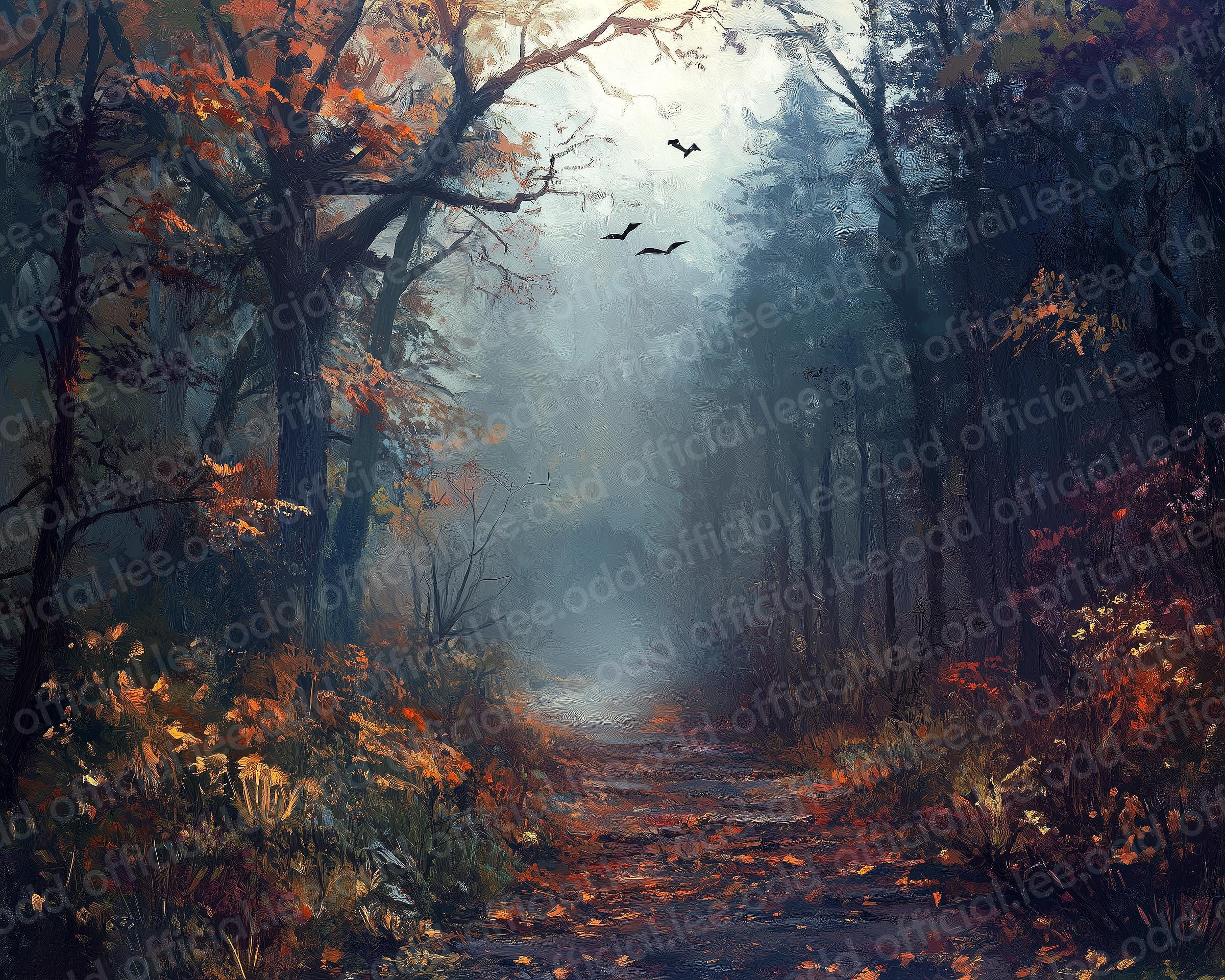Moody Gothic Dark Academia Forest Art Print Fall Landscape Digital ...