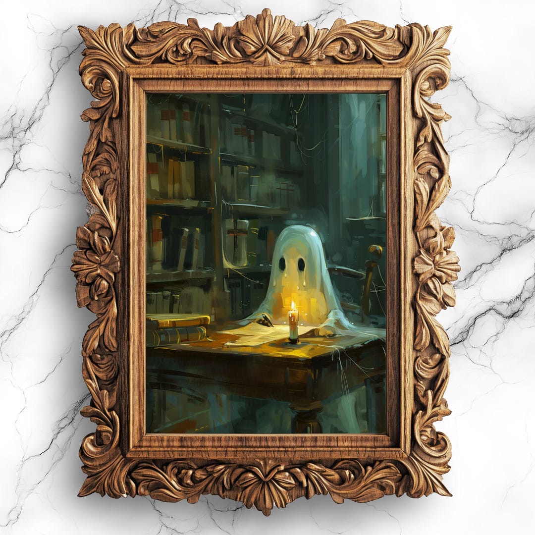 Ghostly Writer Digital Wall Art of a Ghost Writing in a Book, Spooky ...