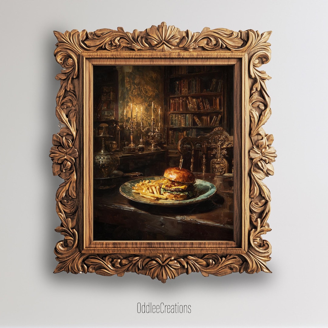 Burger and Fries Kitchen Wall Decor Digital Printable Art Dark Academia ...